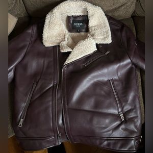 Guess | Jackets & Coats | Mens Guess Burgundy Leather Jacket | Poshmark